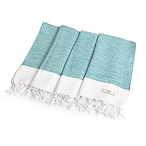 Smyrna Original Turkish Throw Blanket Orientina Series | 100% Cotton, 50 x 60 Inches | Vintage Boho Throw Blankets for Couch, Sofa, Farmhouse and Home Decor | Lightweight and Super Soft (Petrol)