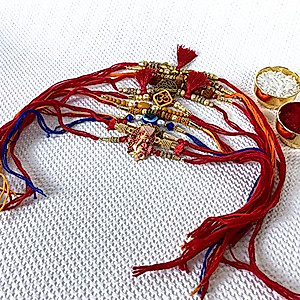 CRAFTONE Set of 12 Handmade Assorted Design Traditional Rakhi for Brother, Designer Rakhi Set for Raksha Bandhan, Rakhi Thread Bhaiya Bhabhi Sister Rakhi Band for Rakshabandhan with Roli Chawal