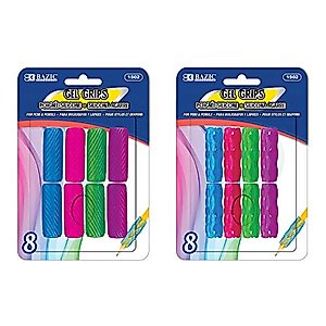 BAZIC Pencil Grip Soft Gel Pen Grip, Ergonomic Training Gripper for Righties Lefties, Comfort Grips for Adult Kids, Assorted Color (8/Pack), 2-Packs