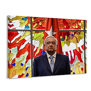 Mexican President Andres Manuel Lopez Obrador Portrait Poster (2) Canvas Poster Wall Art Decor Print Picture Paintings for Living Room Bedroom Decoration Frame-style 20x16inch(50x40cm)