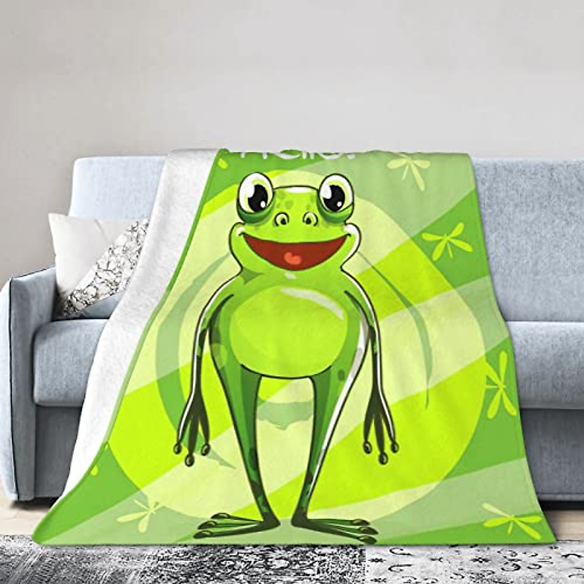 Funny Green Frog Throw Blanket Cartoon Cute Frog Print Blanket Gifts for Frog Lovers Kids Adults Super Soft Cozy Fleece Warm Lightweight Plush Blanket Decor for Living Room Couch Bed Dorm 40''X50''