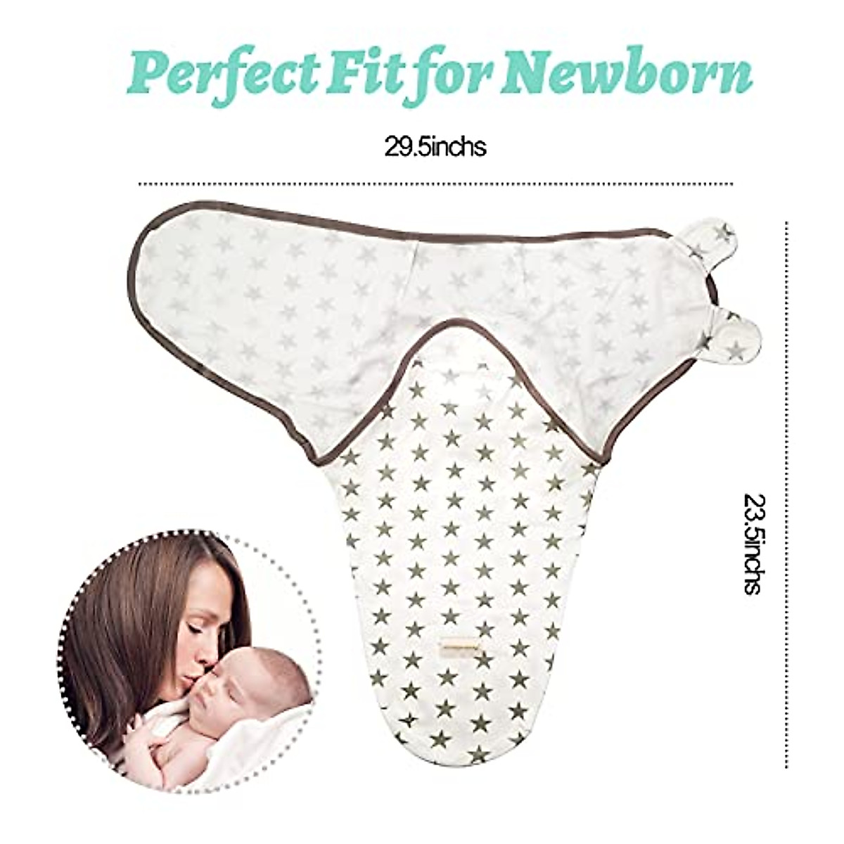 Swaddle Blanket Newborn Adjustable Sleep Sack Wrap,Soft Cotton,0-6 Months,3 Pack