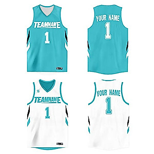 Custom Reversible Men Youth Athletic Basketball Jersey Tank Tops Personalized Print Team Name Number Uniform, 7.teal&white, One Size