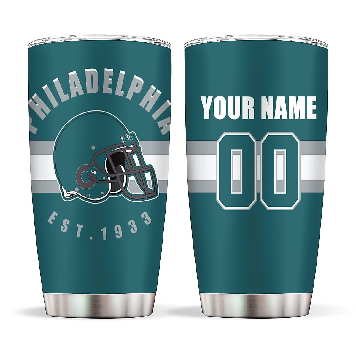 Custom Philadelphia Tumbler 20oz Stainless Steel with Lid & Straw Personalized Football Fans Gifts for Women Men Coffee Travel Mug Cup Add Name Number