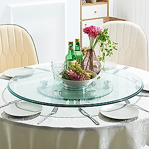 CIMOO Tempered Glass Lazy Susan Turntable Dining Table Transparent Round Turntable Tabletop Rotating Serving Tray-60cm/23.6in