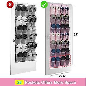 FIRCRE Over the Door Shoe Organizers 28 Mesh Pink Pockets Hanging Shoes Organizer Shoe Rack for Closet Entryway Bedroom Bathroom Pantry Shoe Holder for Women High Heeled Shoes roducts