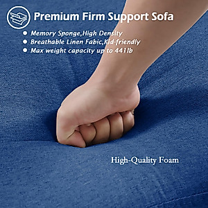 Floor Sofa with 2 Pillow, Futon Sofa Folding Sleeper Bed Convertible Sofa Couch Fabric Sofa Bed for Small Space Twin Bed Mattress with Washable Linen Sofa Cover for Living Room, Guest Bed (Blue)