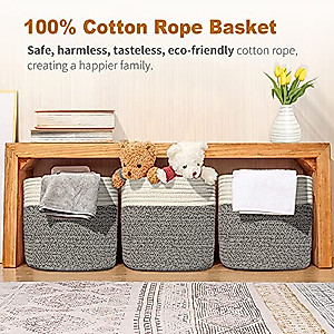 Desihum 3 Pack Cotton Rope Basket for Organizing, Woven Storage Basket with Handle , Decorative Baby Nursery Blanket Baskets Living Room Bin for Kids Clothes, Toys, Books, Fruit, Towel, 15×10 × 9 inch