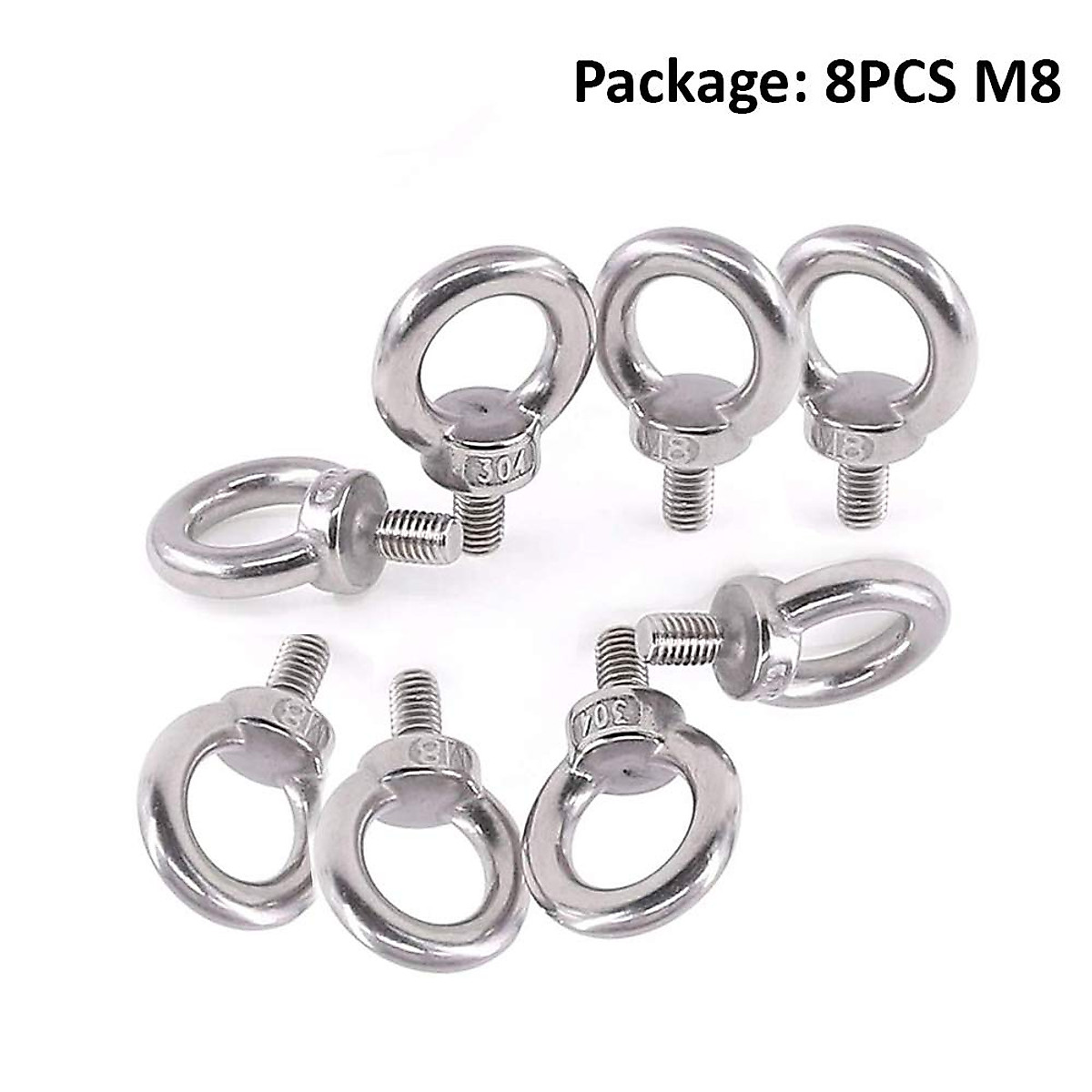 Lependor M8 Metric Machinery Lifting Eye Bolt, 304 Stainless Steel Thread Lifting Ring Eyebolt - 8 Pcs M8 (5/16")