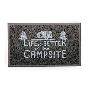 Camco Life is Better at The Campsite Scrub Mat - 26.5" by 15" - Non-Slip Backing - Gray/White - 53200