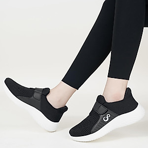 HARENCE Sneakers for Women Walking Shoes: Comfortable Breathable Mesh Sneaker Casual Lightweight Slip On Tennis Shoes Black