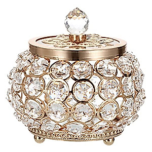 Hipiwe Crystal Jewelry Box with Glass Lid Small Trinket Organizer Mirrored Treasure Box Ring Holder Earrings Necklace Storage Box Keepsake Gift Box for Home Dresser Decor, Gold