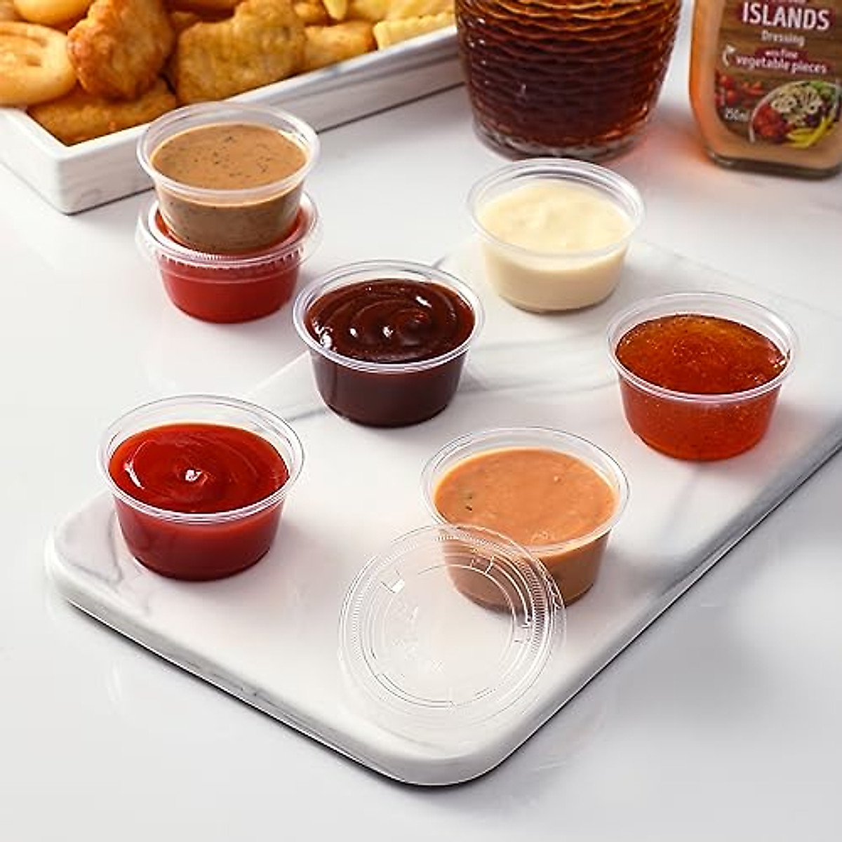 AOZITA [60 Sets - 2 oz Jello Shot Cups, Portion Cups With Lids, Small Plastic Containers with Lids, Airtight and Stackable Souffle Cups