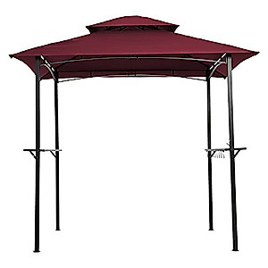 Outdoor Grill Gazebo, 5FT x 8FT Double Tiered Replacement Canopy Grill,Shelter Tent, BBQ Gazebo Roof Top Gazebo and Steel Frame Canopy with Hook and Bar Counters (Wine Red)