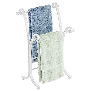 mDesign Steel Countertop Hand Towel Holder - 2-Tier Freestanding Small Towel Stand for Bathroom Counter, Vanity - Washcloth, Tea Towel, Hand Towel Holder Stand - Hyde Collection - 2 Pack, Matte White