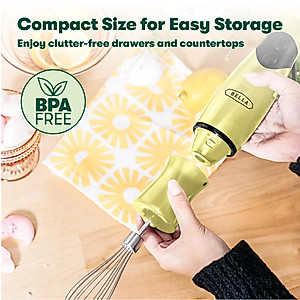 BELLA Immersion Blender, Portable Mixer and Emulsifier with Whisk Attachment, 2 Speed, Electric Handheld Juicer, Shakes, Baby Food and Smoothie Maker, Stainless Steel, BPA Free, 250 Watt, Yellow