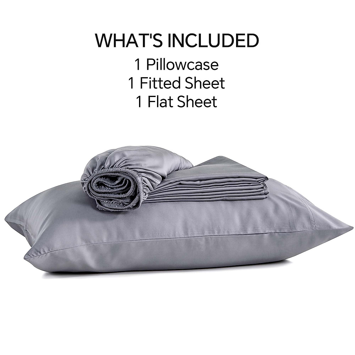 INFIIXSO Twin Sheets Set Grey - 100% Rayon Derived from Bamboo, 3 Pieces Cooling Sheets Set, Deep Pocket up to 16", Soft Silky Luxury Bedding Sheets & Pillowcases