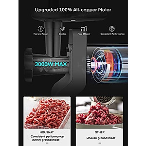 Meat Grinder Heavy Duty, 3000W Max Ultra Powerful, 5 in 1 HOUSNAT Multifunction Electric Meat Grinder, Sausage Stuffer, Slicer/Shredder/Grater, Kubbe & Tomato Juicing Kits, Home Kitchen Use
