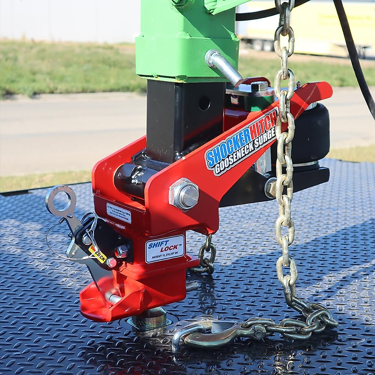 Shocker 40K Gooseneck Surge Air Hitch & Shift Lock Coupler for 3" Ball, 3-15/16" Square Straight Pin