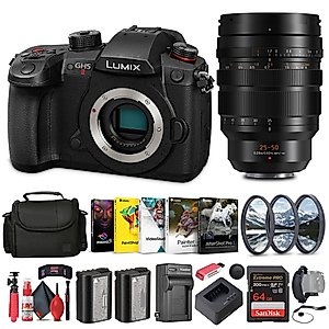 Panasonic Lumix GH5 II Mirrorless Camera (DC-GH5M2BODY) + Panasonic 25-50mm f/1.7 Lens + Filter Kit + Corel Photo Software + Bag + 64GB Card + Charger + Card Reader + DMW-BLF19 Battery + More