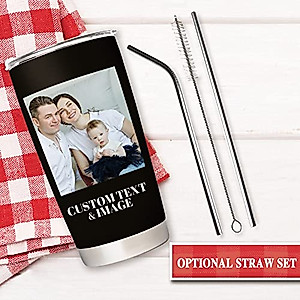 Personalized Coffee Tumbler With Picture Text Name Logo, Custom Photo 20oz Stainless Steel Tumbler With Lid And Vacuum Insulated, Personalized Coffee Travel Mug - Personalized Gifts for Women, Men