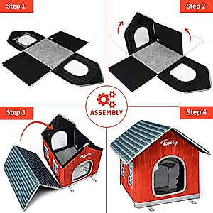 Toozey Heated Cat House for Winter, Indoor/Outdoor Weatherproof Cat House with Heated Pet Pad, Providing Safe Feral Outdoor Cat House for Cats or Small Dogs, Easy to Assemble Cat Shelter