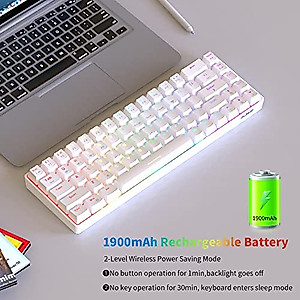 NACODEX 68 Key 65% Hot swappable Mechanical Keyboard, 2.4G Wireless/Bluetooth/Wired RGB Backlit Keyboard, 1900mAh Programmable Keyboard for Win/Mac/Gaming, Linear Red Switch