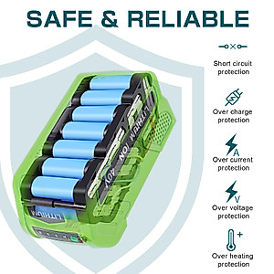 6.0Ah 40 Volt Lithium Battery Replacement for GreenWorks 40V Battery Compatible with GreenWorks Battery Compatible with GreenWorks G-MAX 40V 29472 29462 2901319 24282 24252 21332 25322 20672 (Green)