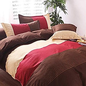 Bed Linen 3 Piece Bed Sheet Quilt Cover Quilt Cover Pillowcase Bedding Cover Stripe Style Quilt Cover Pillowcase Large taoxiang (Color : Red)