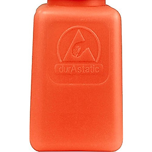 Menda 35270 One Touch Stainless Steel Liquid Dispenser Pump, ESD Safe durAstatic Square Bottle, 6 oz, High Density Polyethylene/Stainless Steel, Orange