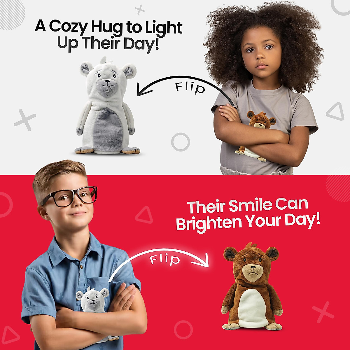 Reversible Toy Plush for Girls & Boys, Educational Mood Regulating Plushie Teddy Bear, Realistic Stuffed Animal for Babies, Toddlers, Preschool, Kindergarten (Benji The Bear -Full Body)