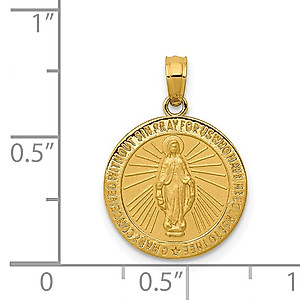 Jewelry Stores Network Miraculous Medal Our Lady of Graces Solid Round Pendant in Real 14k Yellow Gold 14mm