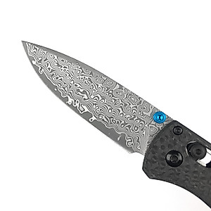 HUAAO EDC Bugout Knife, Axis Lock Pocket Knife with 3'' Damascus Blade Carbon Fiber Handle, Damascus Folding Knife with Thumb Stud Pocketclip