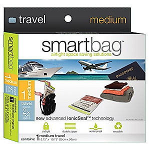 Smart Design Travel SmartBag Instant Space Saver Storage - Medium - Airtight Double Zipper - Vacuum Seal - for Clothing, Pillows, Blankets, and More - Home Organization
