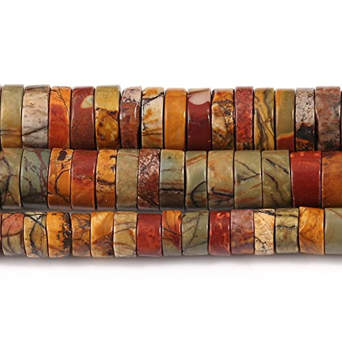 Natural Picasso Jaspers Stone Flat Round Rondelles Loose Spacer Beads for Jewelry Making DIY Bracelets Accessories