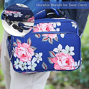 Amersun Kids Lunch Bag, Insulated School Lunch Bag with Padded Liner Keeps Food Warm Cold Longer Time,Thermal Travel Office Lunch Cooler for Teen Girls-2 Pocket,Blue Rose