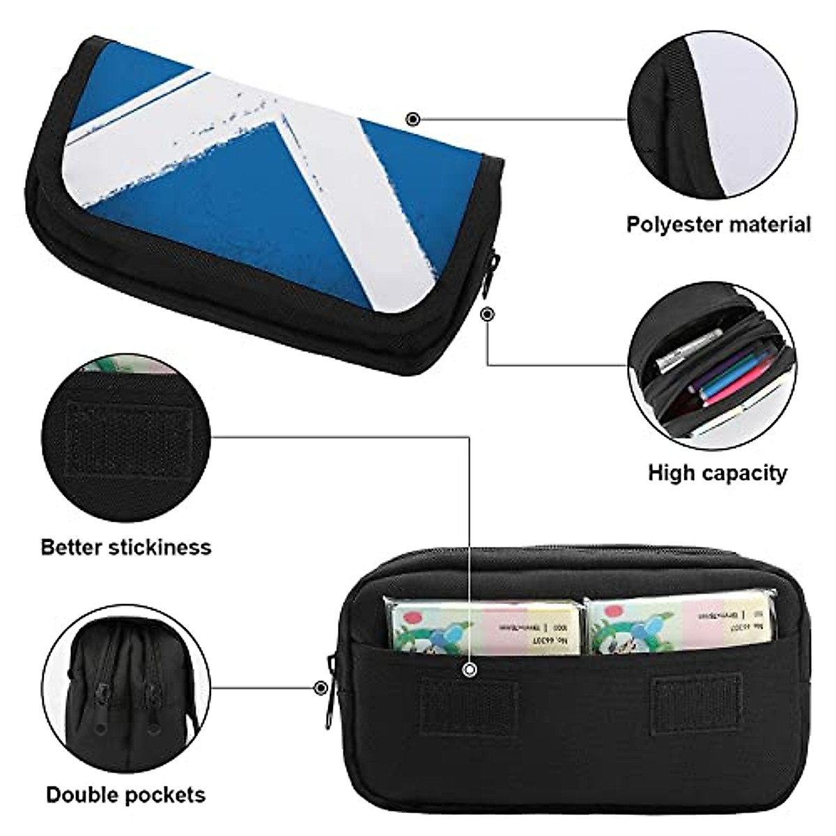 Retro Scottish Flag Pencil Case with Two Large Compartments Pocket Big Capacity Storage Pouch Pencil Bag for School Teen Adult