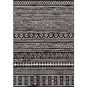 HOMEGNOME Indoor Outdoor Distressed Bohemian Area Rug (8'x10', Black)