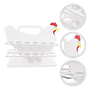 DOITOOL Fridge Egg Holder Wooden Egg Holder Chicken Shape Egg Dispenser Rack Egg Display Stand Egg Holder Carrier with Handle for Home Kitchen Accessory Tray