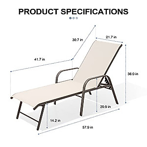 Crestlive Products Aluminum Chaise Lounge Chair, Adjustable Outdoor Recliner with Armrests Outside Sun Tanning Lounger, All Weather for Patio, Poolside, Deck, Backyard, Set of 2 (Champagne)