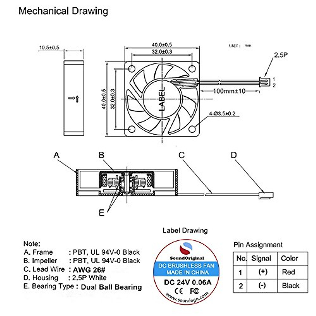 SoundOriginal 2pcs Brushless DC Cooling Fan 24V 0.06A 40mm x 40mm x10mm Speed 6800 RPM Fans for 3D Printer Humidifier Aromatherapy and Other Small Appliances Series Repair Replacement (Black 24V)