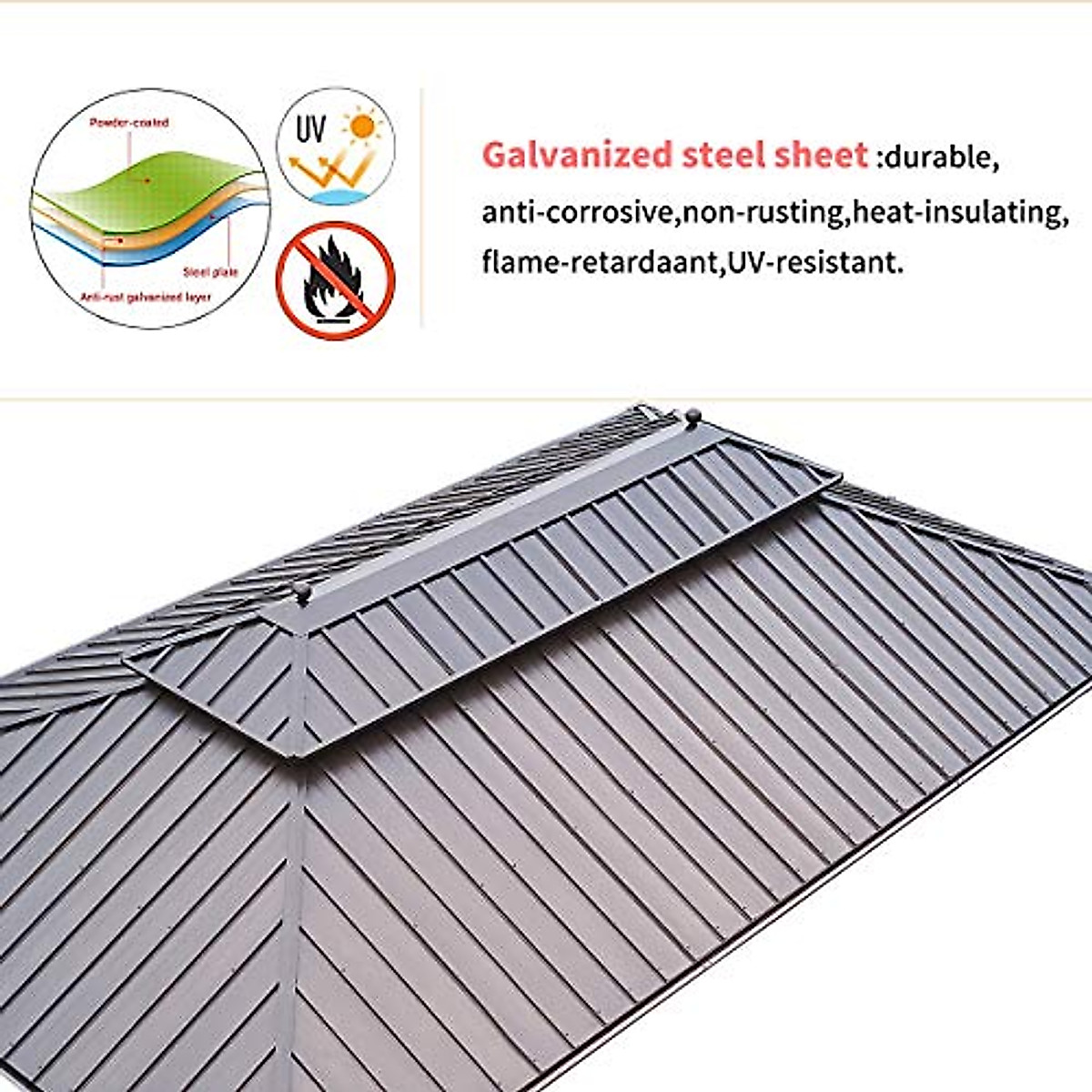 MELLCOM 12' X 20' Hardtop Gazebo, Galvanized Steel Double Vented Roof Outdoor Gazebo, Aluminum Frame Metal Gazebo with Netting and Curtains for Patios, Gardens, Lawns