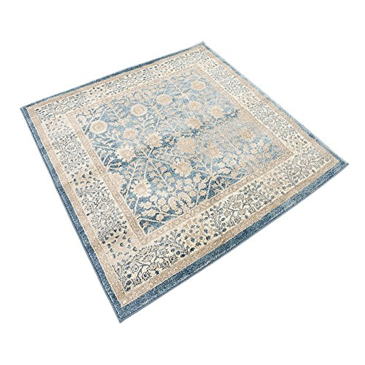 Unique Loom Salzburg Collection Classic Traditional Design Oriental Inspired with Intricate Border Area Rug, 4 ft, Blue/Beige