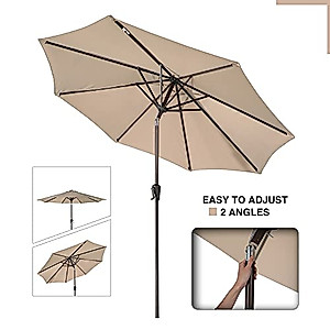 JARDINA Outdoor You Living 9’ Patio Umbrella UV Protected Outdoor Table Umbrella with Push Button Tilt/Crank Market Umbrella with 8 Ribs for Lawn, Garden, Backyard & Pool, Beige