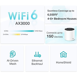 TP-Link Deco AX3000 WiFi 6 Mesh System(Deco X55) - Covers up to 6500 Sq.Ft, Replaces Wireless Router and Extender, 3 Gigabit Ports per Unit, Supports Ethernet Backhaul (3-Pack) (Renewed)