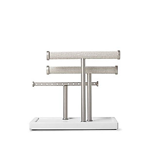 Umbra Trigem Three Tiered Tabletop Organizer for Necklace, Bracelets and Earrings, 3, White Nickel