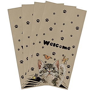 Big buy store Kitchen Towels Set of 4 Cat Welcome Butterfly Dish Towels and Dishcloths Sets Decorative Tea Towel Retro Paws Absorbent Hand Towels for Kitchen Drying Bathroom Decor Gift 18x28 Inch