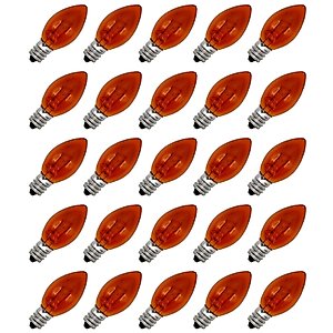 Creative Hobbies® Transparent Orange C7 Light Bulbs - 7 Watt, Steady Burning, Candelabra Base - Ideal for Halloween Pumpkin Lights & Christmas | Box of 25