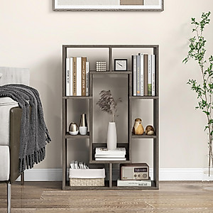 Giantex 7-Cube Book Shelf, Freestanding Wooden Bookcase w/Anti-Tipping Kits, Geometric Open Cube Storage Organizer w/Display Rack, Modern Rectangular Bookshelf for Living Room, Kids Room, Gray
