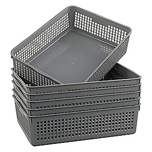 Nicesh A4 Size Plastic Basket, Desktop File Storage Organization Tray, Set of 6 (Grey)